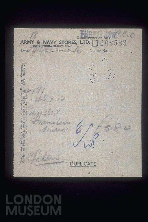 Invoice, receipt | London Museum
