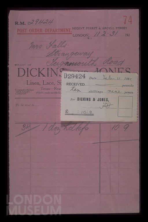 Invoice, receipt | London Museum