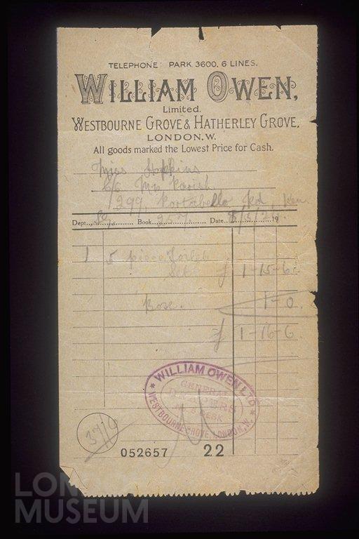 Invoice, receipt | London Museum