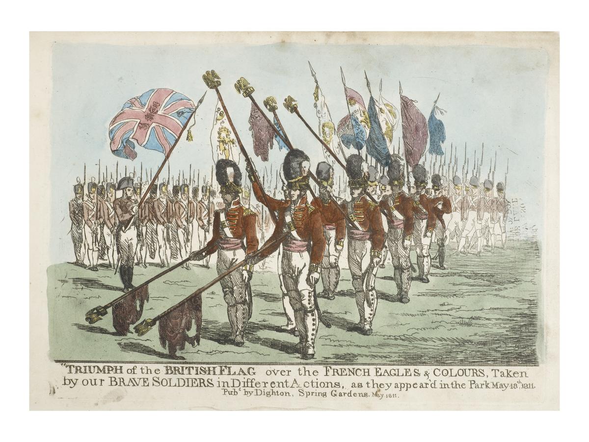 Triumph of the British flag over the French Eagles & Colours | London ...