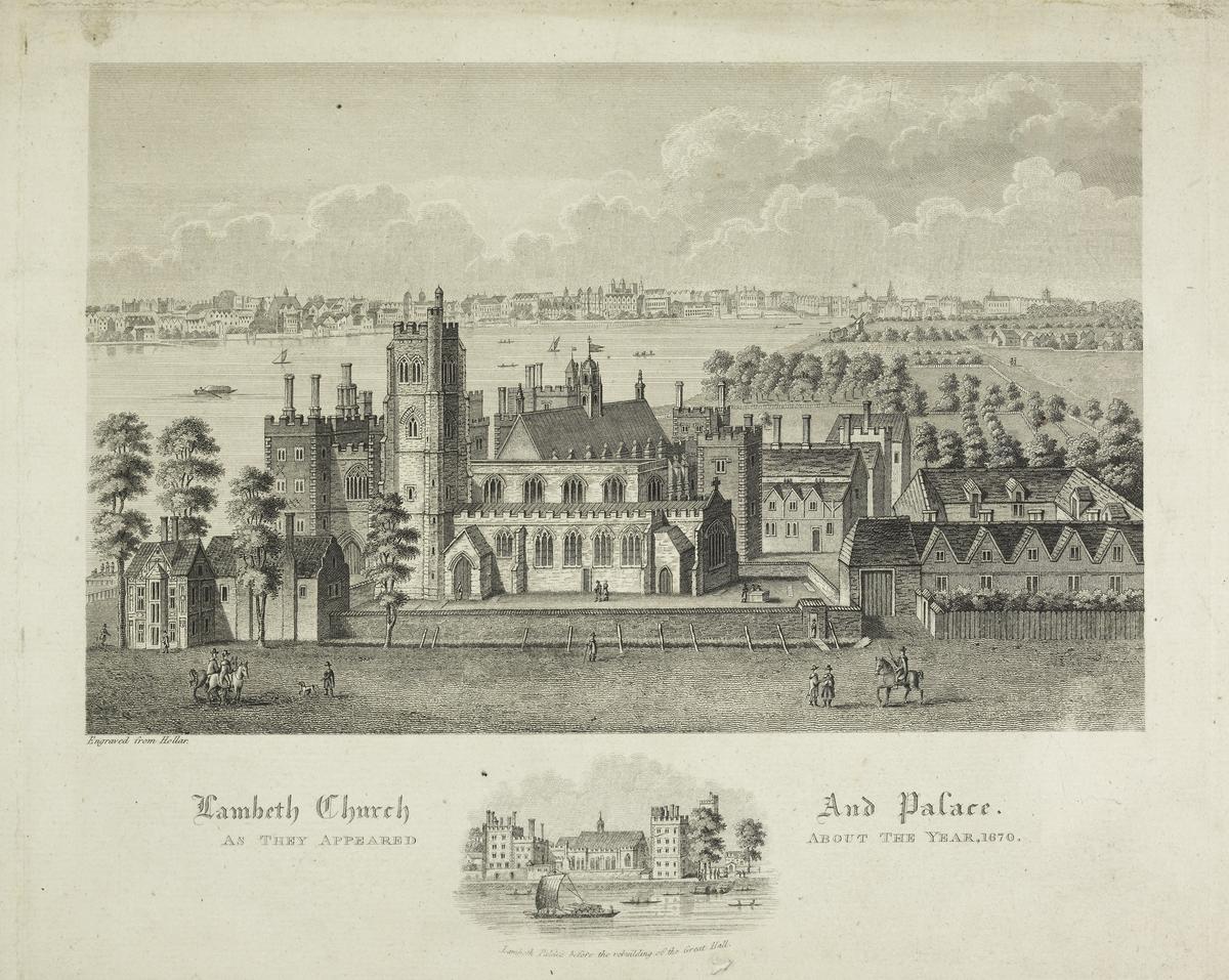Lambeth Church and Palace. As they appeared about the year, 1670 ...