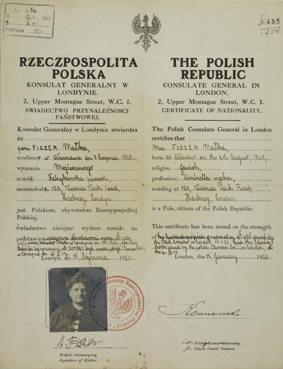 Certificate, nationality certificate | London Museum
