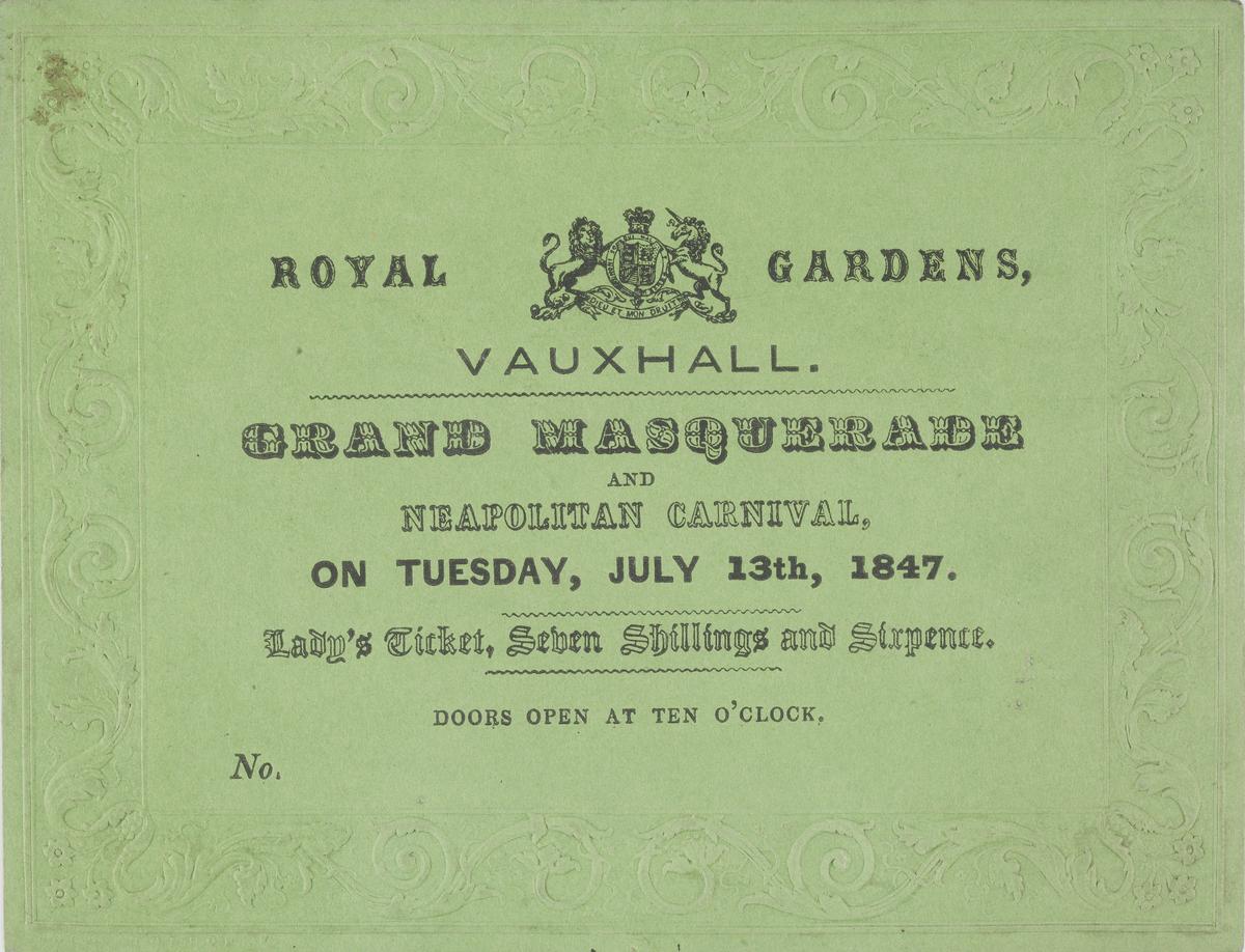 Royal Gardens, Vauxhall. Grand Masquerade and Neapolitan Carnival ...