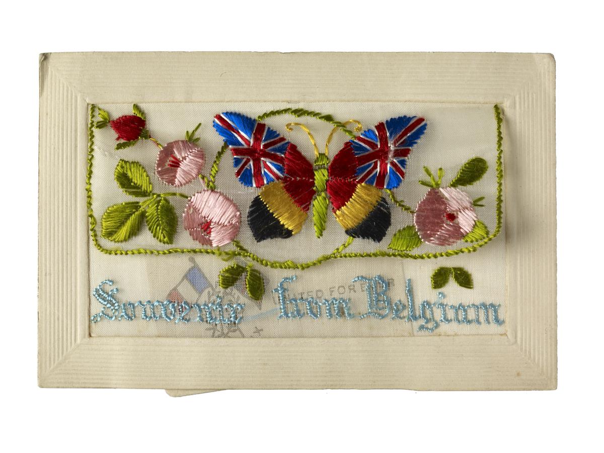 Postcard, silk embroidered postcard | London Museum
