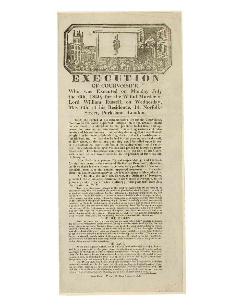 Execution of Courvoisier, Who was Executed on Monday July the 6th, 1840, for the Wilful Murder ...