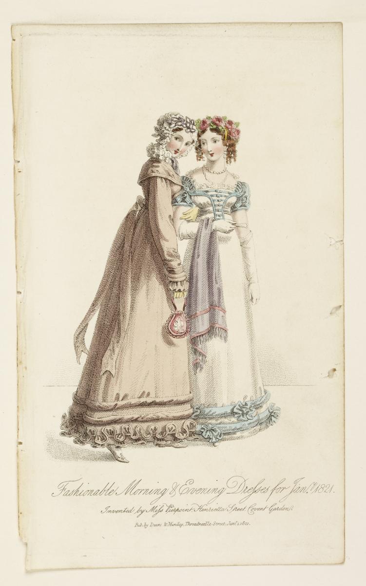 Fashionable Morning & Evening Dresses for Jany. 1821 | London Museum