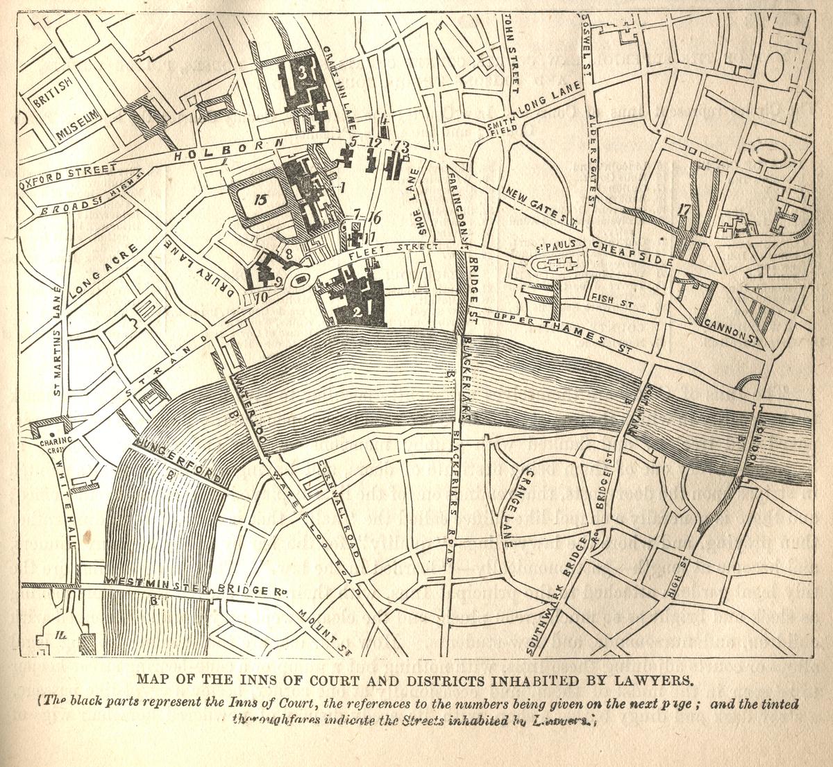 Map of the Inns of Court and districts inhabited by lawyers | London Museum