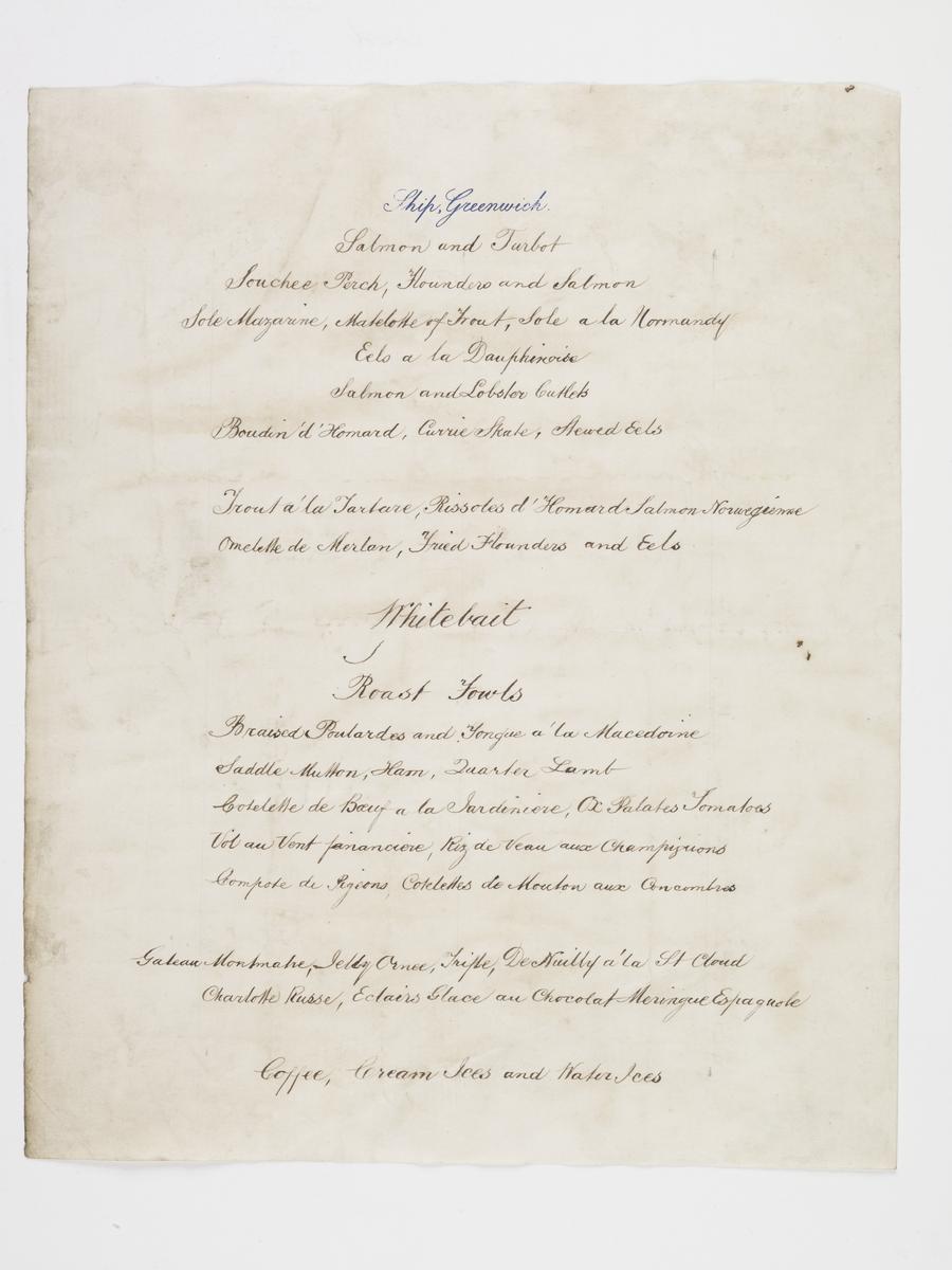 Dinner menu, Whitebait Dinner Menu | London Museum