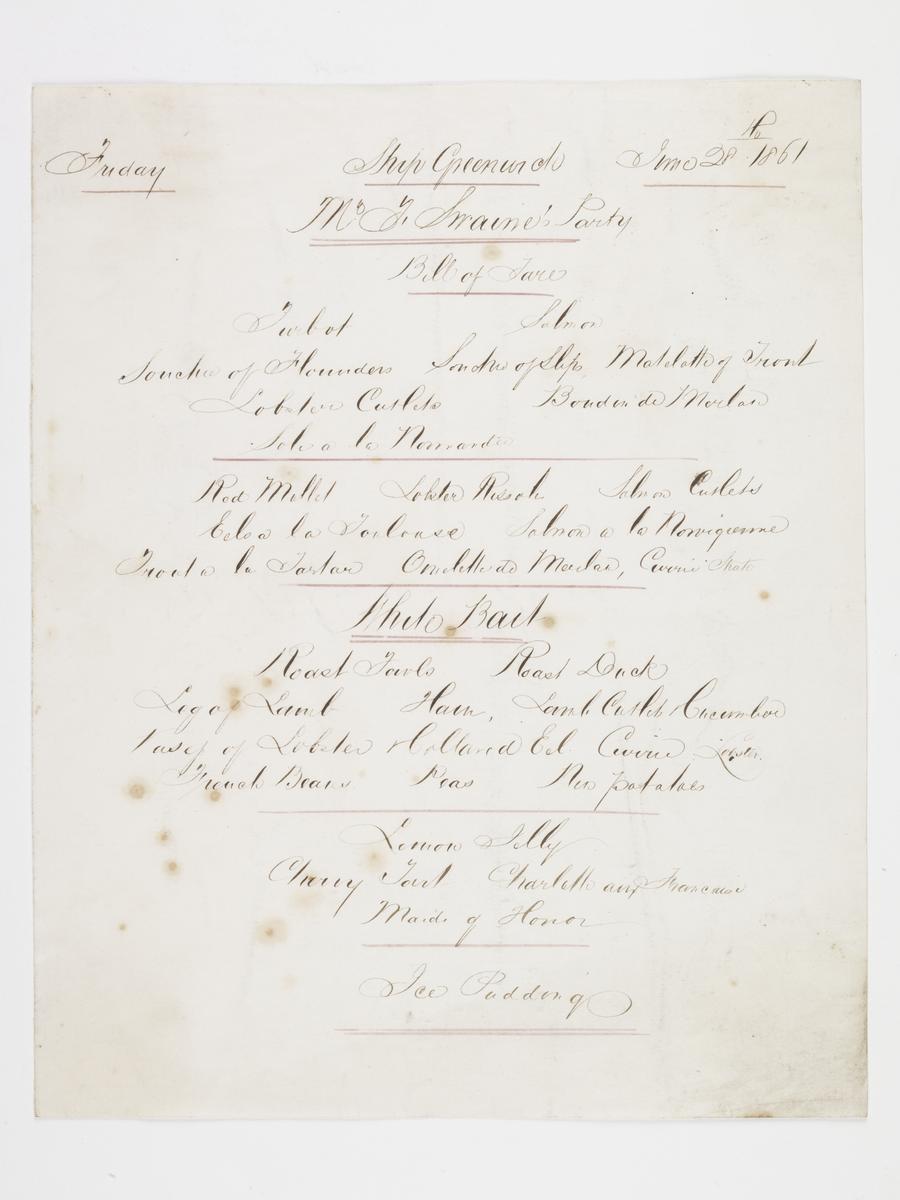 Dinner menu, Whitebait Dinner Menu | London Museum