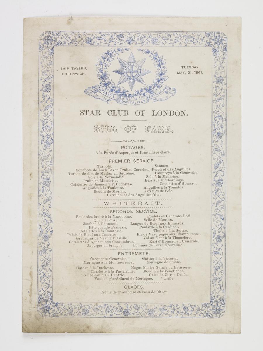 Dinner menu, Whitebait Dinner Menu | London Museum