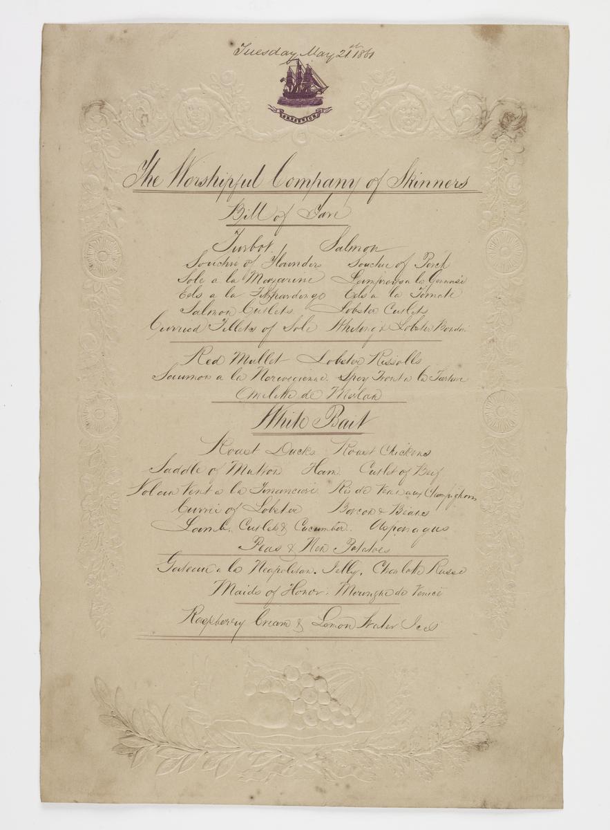 Dinner menu, Whitebait Dinner Menu | London Museum