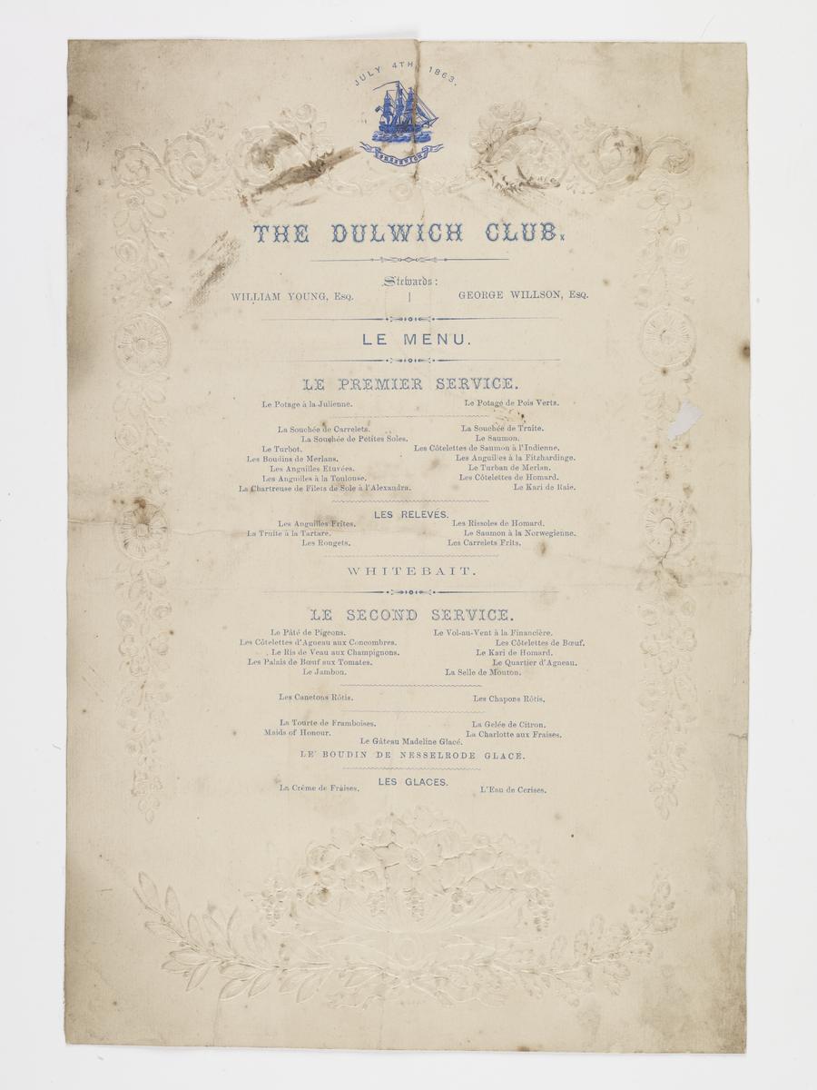 Dinner menu, Whitebait Dinner Menu | London Museum