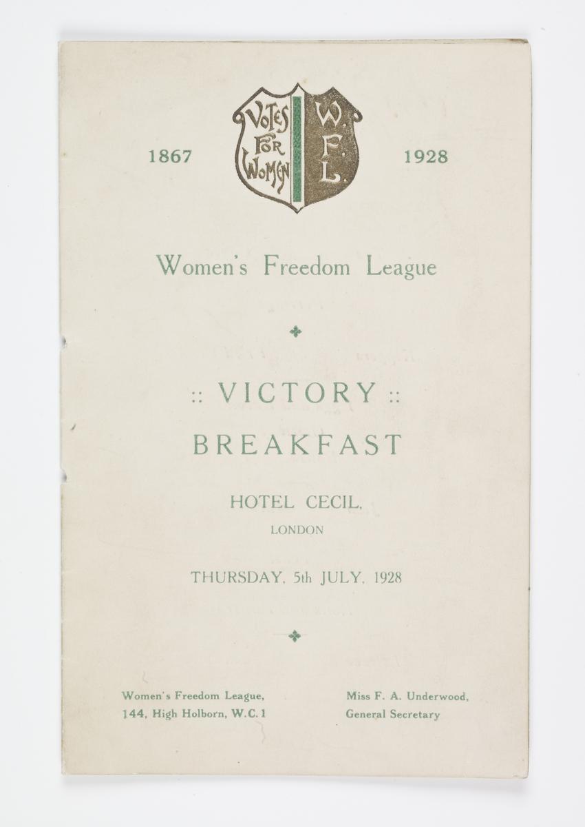 Women's Freedom League Victory Breakfast | London Museum