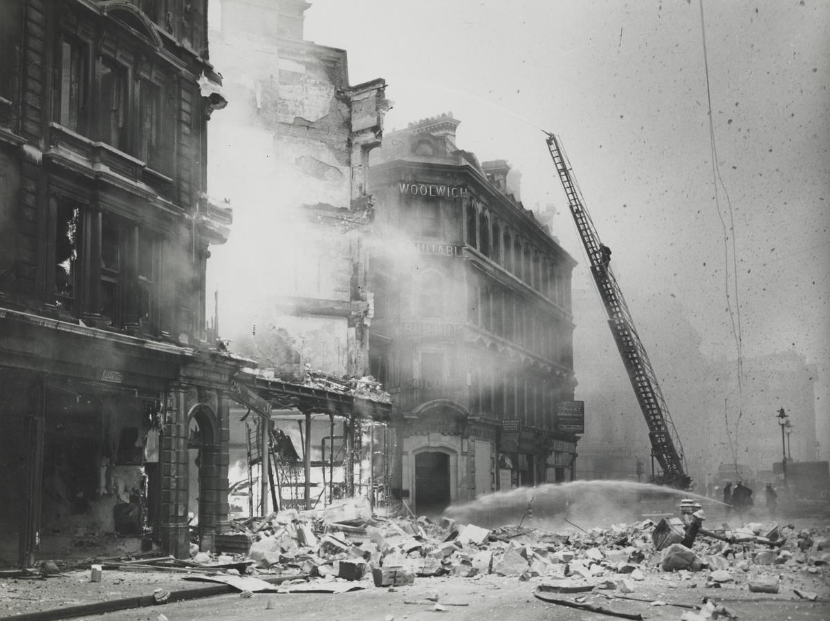 Ruins of 23 & 25 Queen Victoria Street following the collapse of the ...
