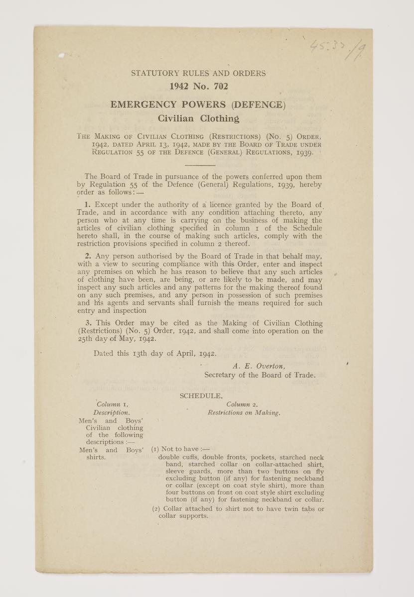 Emergency Powers (Defence) Civilian Clothing | London Museum