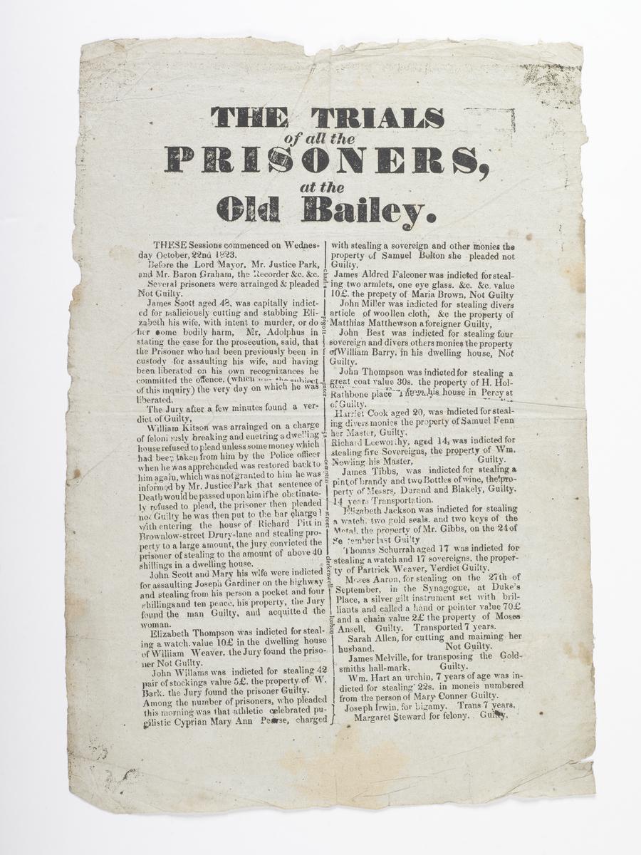 The Trials of all the Prisoners at the Old Bailey | London Museum