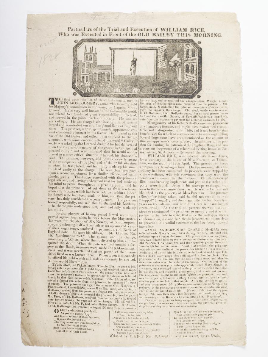 Particulars of the Trial and execution of William Rice, Who was ...