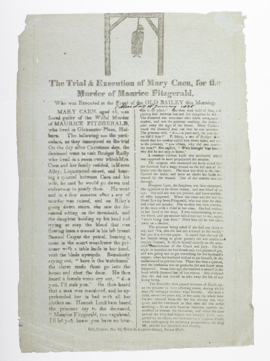 The Trial and Execution of Mary Caen, [Cain] for the Murder of Maurice ...