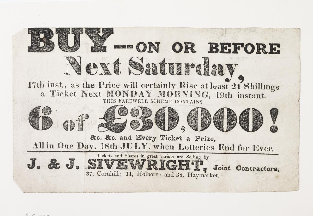 Buy---on or before Next Saturday,... | London Museum