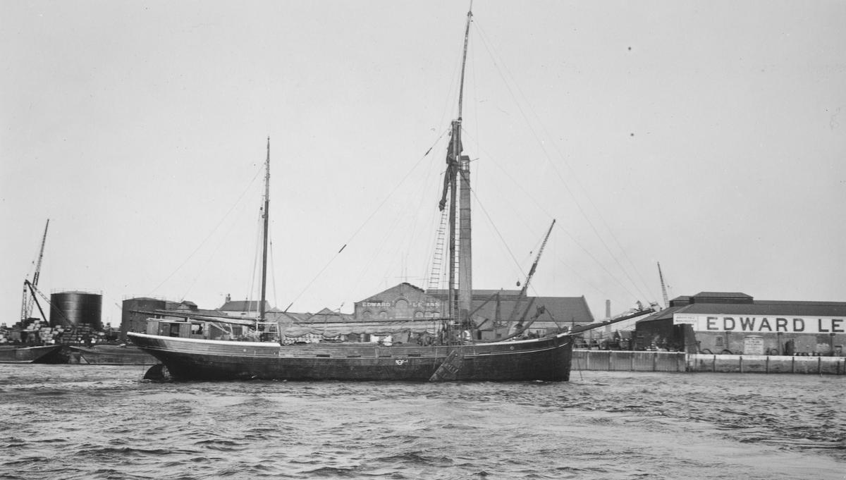 Miscellaneous Views: A ketch rigged barge lying at anchor in Limehouse ...