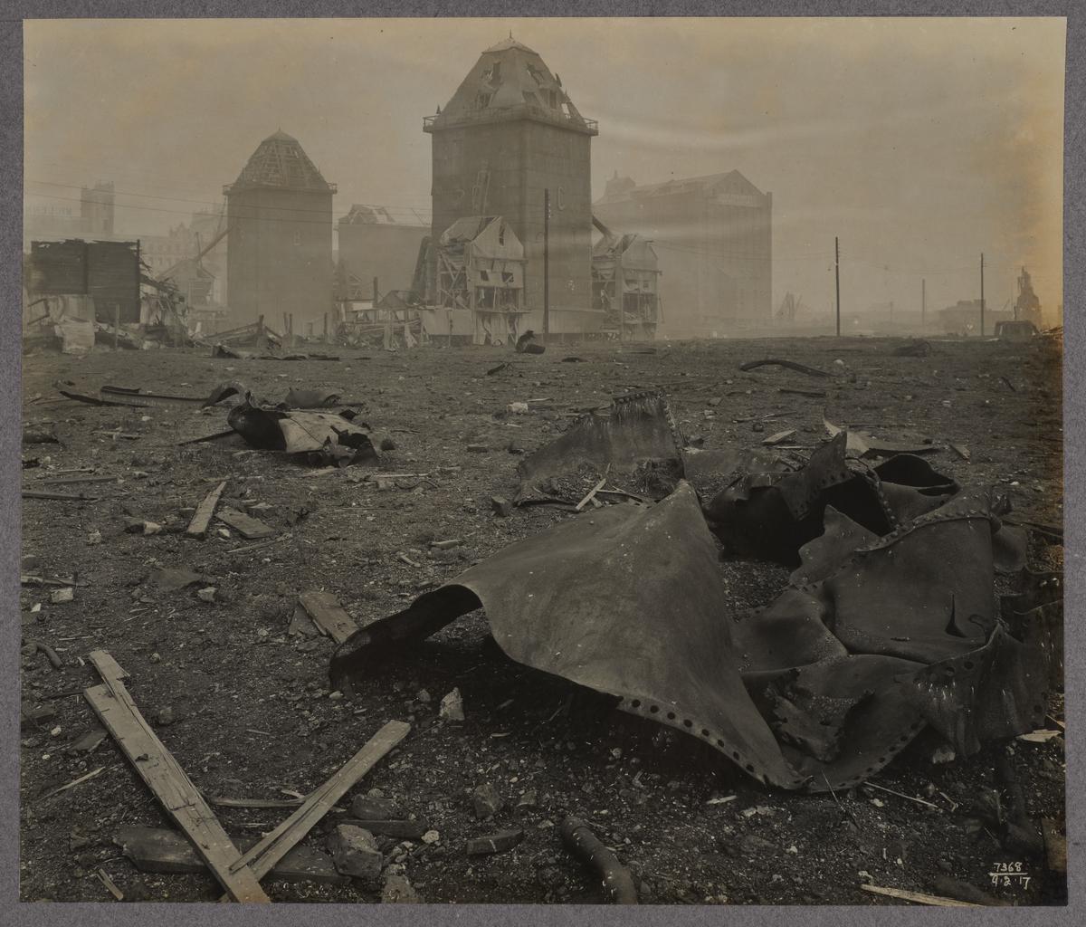 General view of wreckage, south side, Royal Victoria Dock, following ...