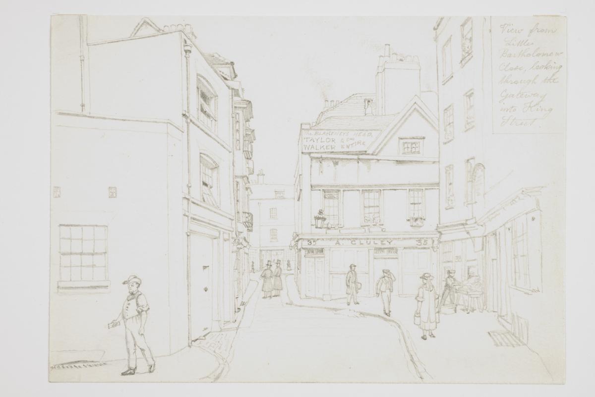 View from Little Bartholomew Close, looking through the Gateway into ...