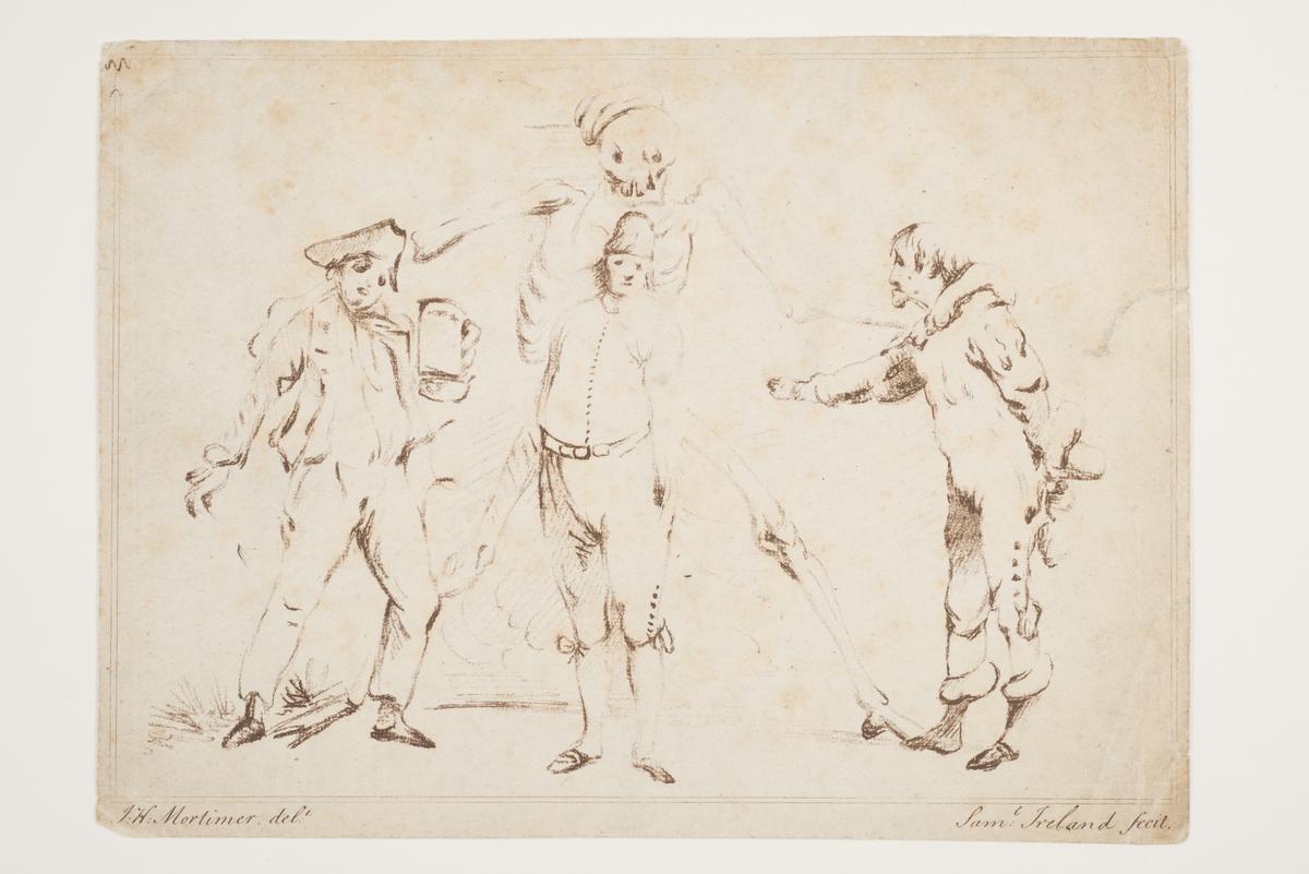 Skeleton looms behind 3 unsuspecting men | London Museum
