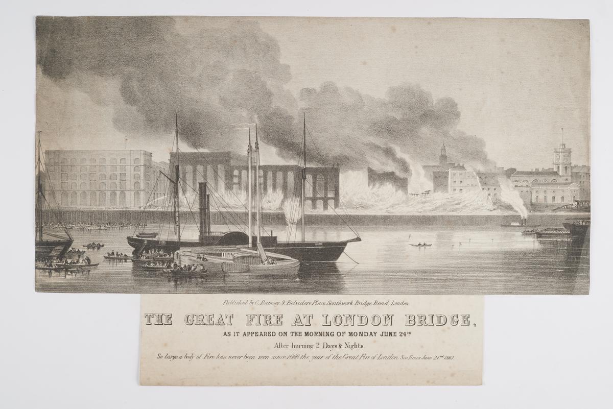 The Great Fire at London Bridge as it appeared on the morning of Monday ...