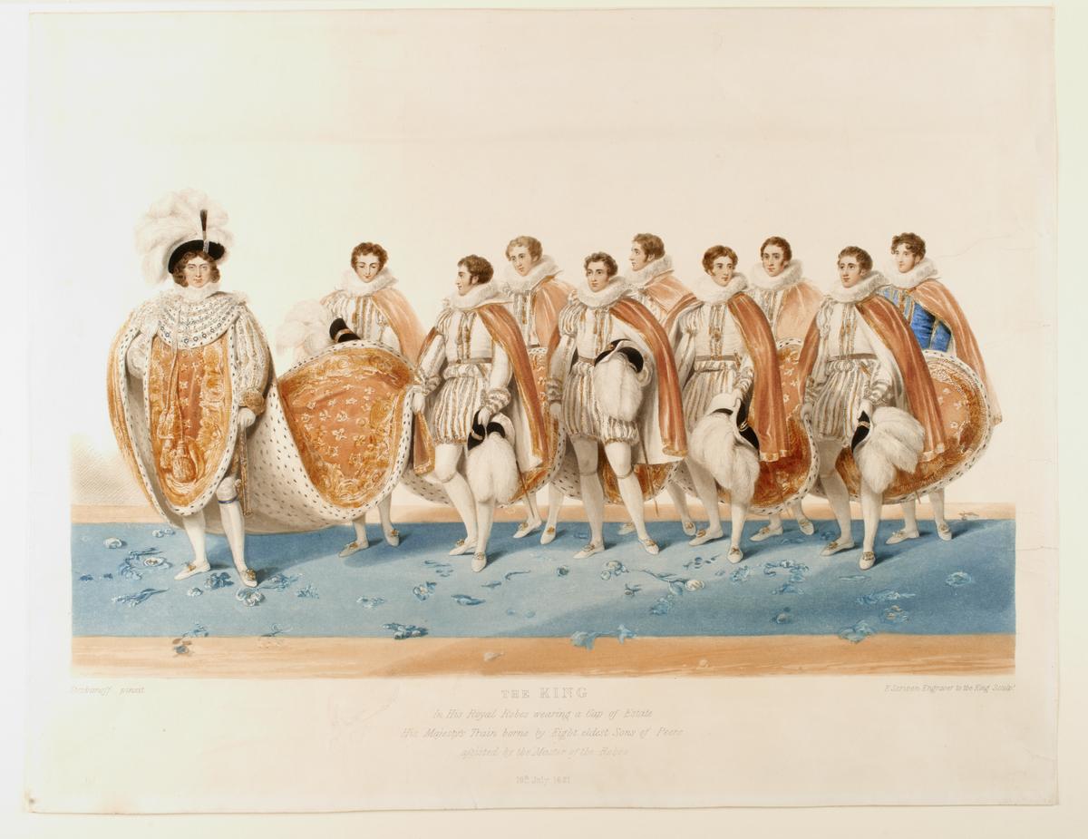 The King In His Royal Robes wearing a Cap of Estate, His Majesty's ...