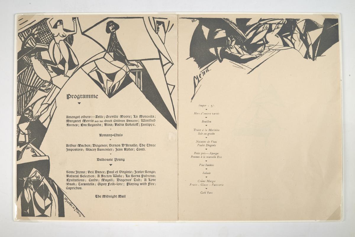 The programme and menu from the Cave of the Golden Calf, Cabaret and ...