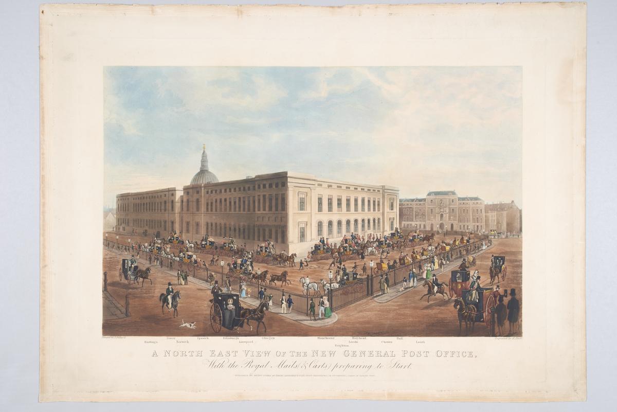 A North East View of the New General Post Office, with the Royal Mails ...