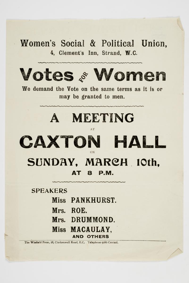 Meeting at Caxton Hall. Women's Social and Political Union. | London Museum