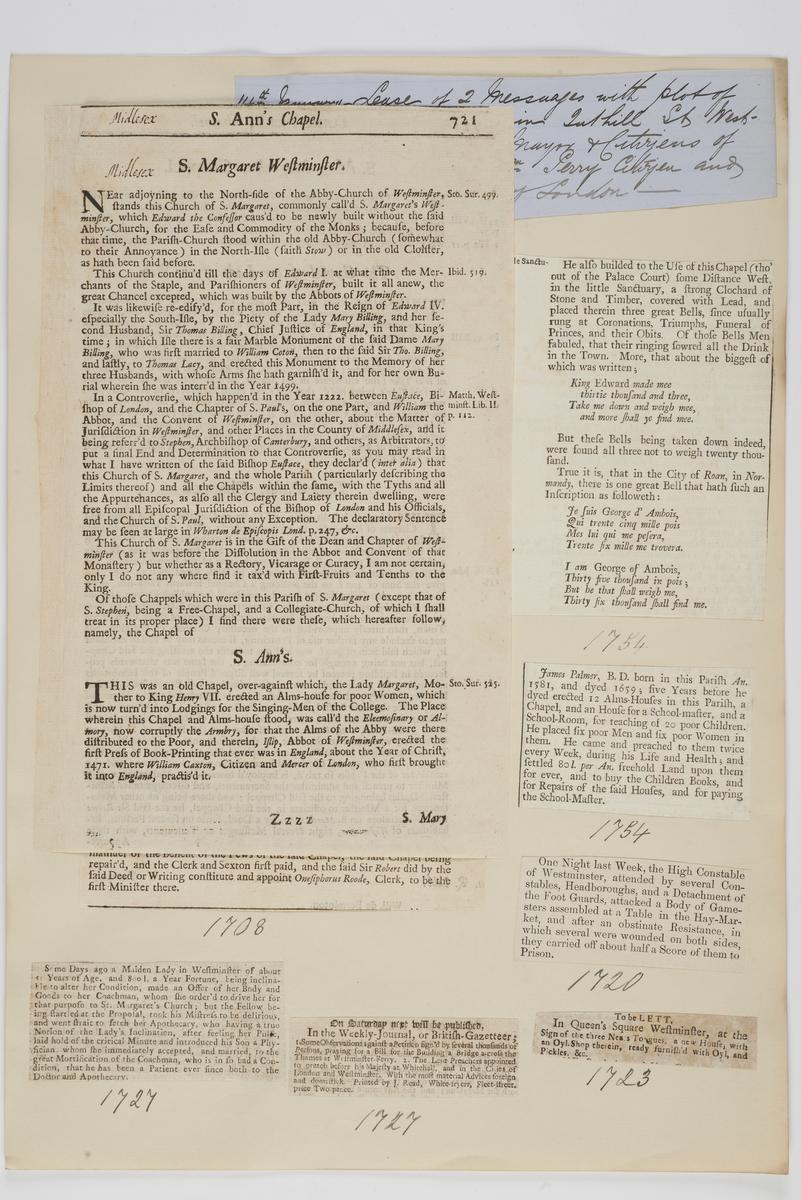 Print, book cutting & newspaper cutting & note | London Museum