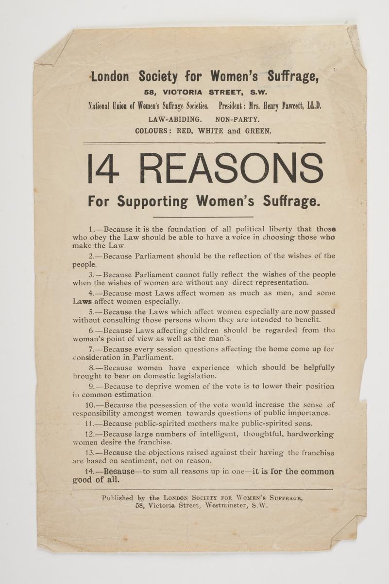 14 Reasons for Supporting Women's Suffrage | London Museum
