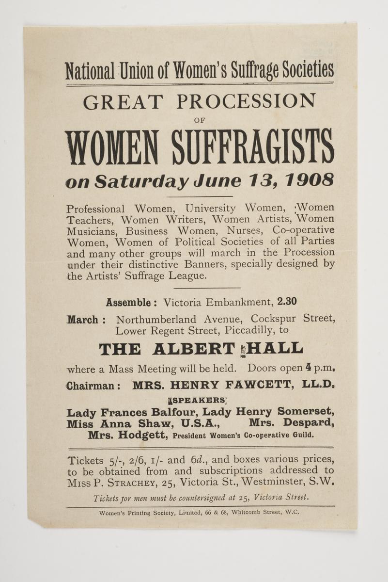 Great Procession of Women Suffragists on Saturday June 13, 1908 ...