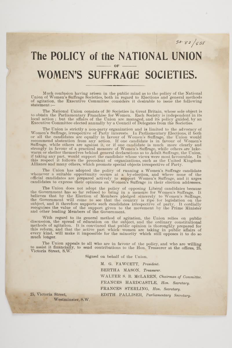 The Policy of the National Union of Women's Suffrage Societies | London ...