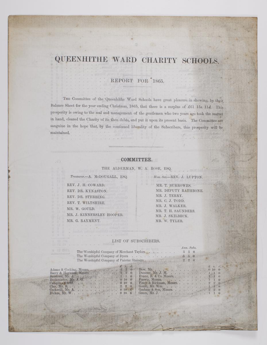 Queenhithe Ward Charity Schools | London Museum