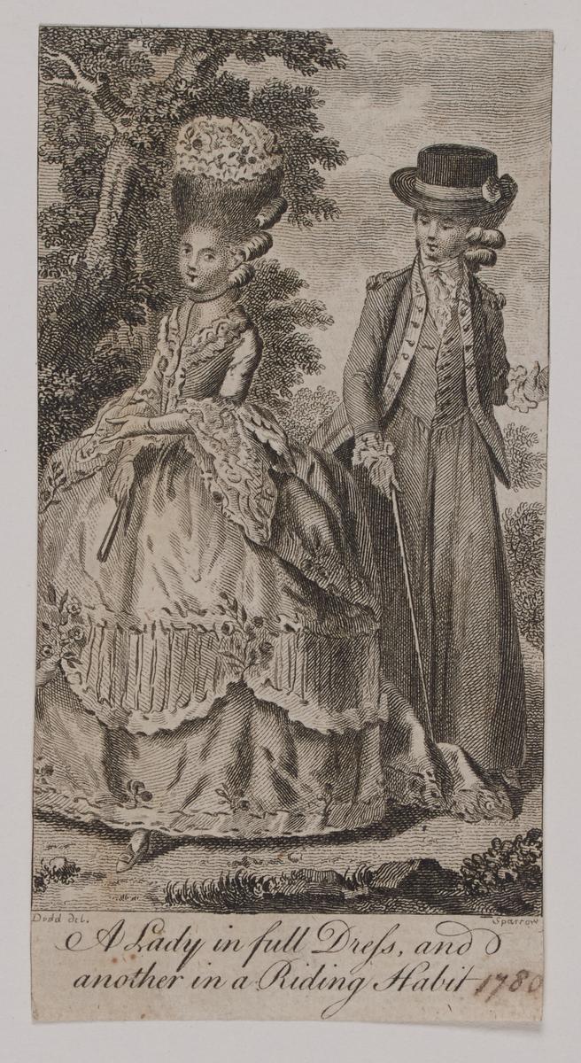 A Lady in full Dress, and another in a Riding Habit 1780 | London Museum