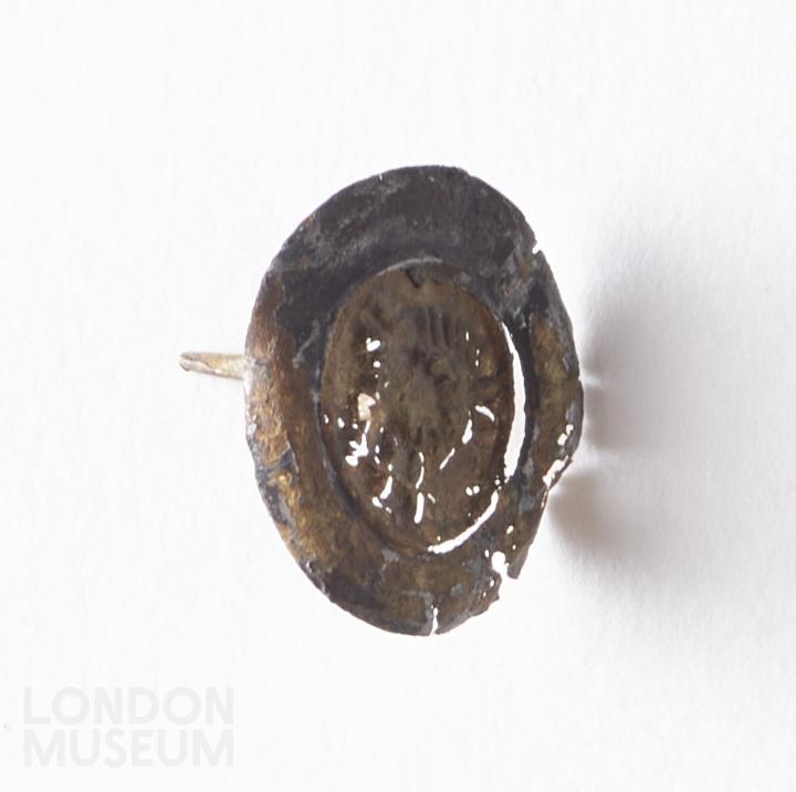 Copper, copper alloy, stud, embossed portrait stud | London Museum
